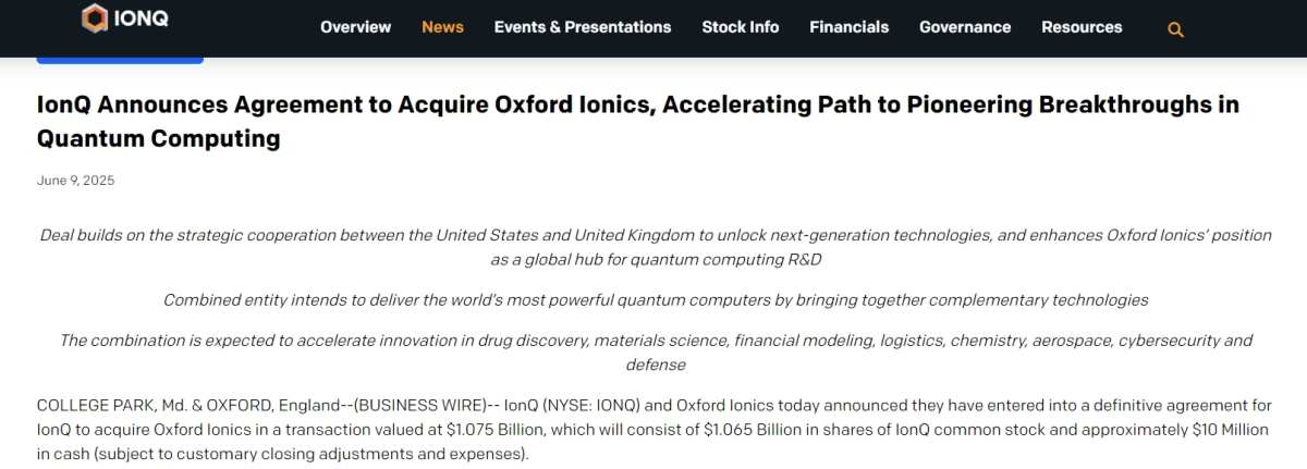 「量子領域英偉達」繼續擴張版圖：11億美元收購Oxford Ionics以加速研發