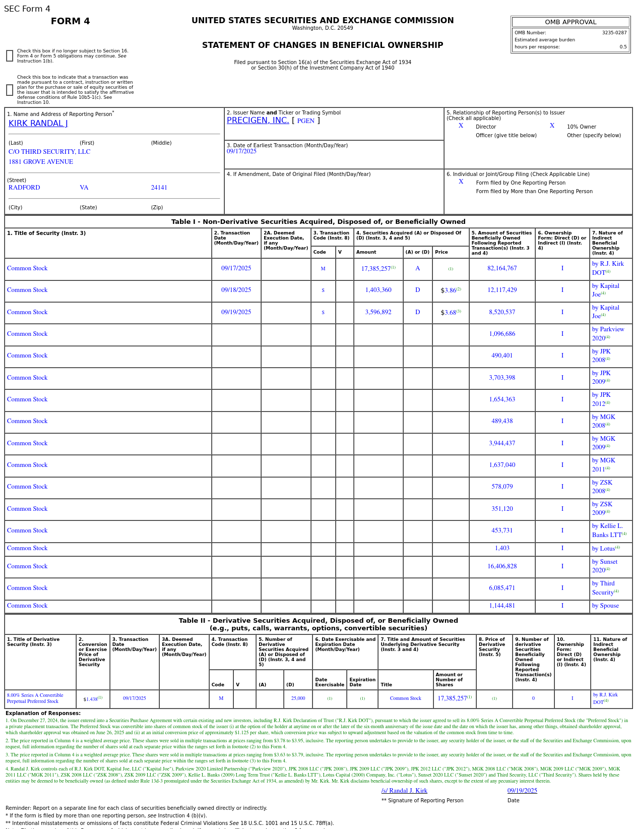 Precigen(PGEN.US) 10% Shareholder Sells US$18.65 Million in Common Stock
