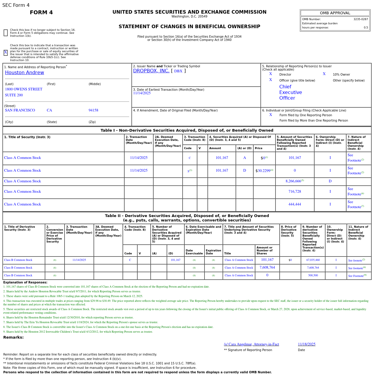 Dropbox(DBX.US)董事售出10.12萬股普通股股份，價值約305.83萬美元