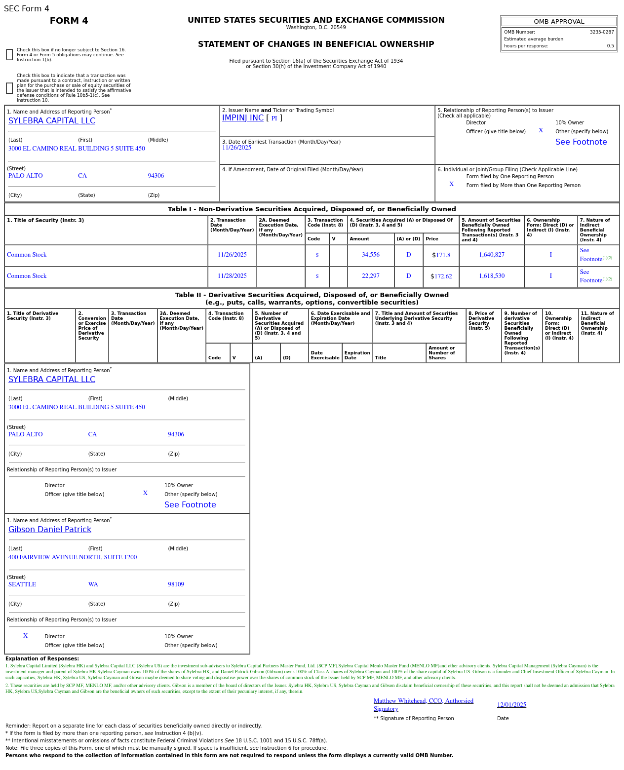 Impinj(PI.US) Insider Sells US$9.79 Million in Common Stock