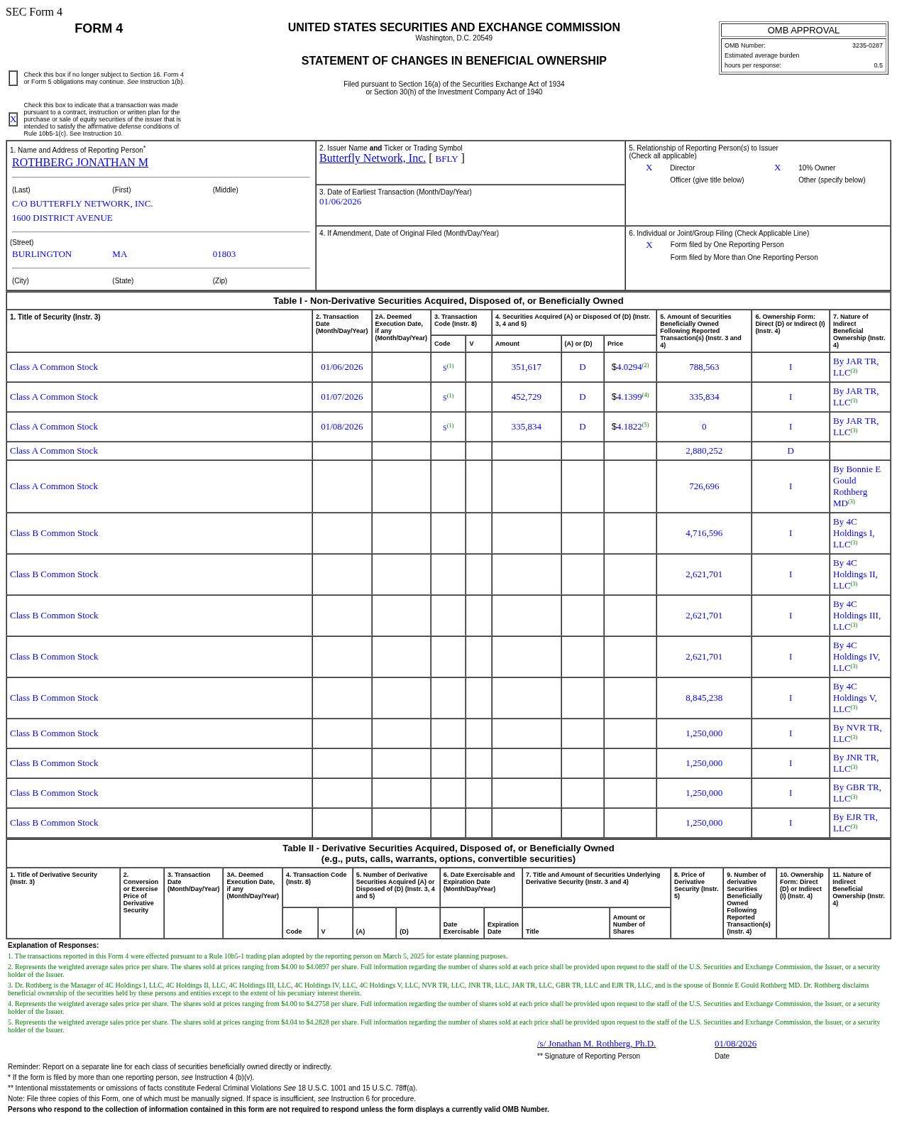 Butterfly Network(BFLY.US)董事售出114.02萬股普通股股份，價值約469.56萬美元